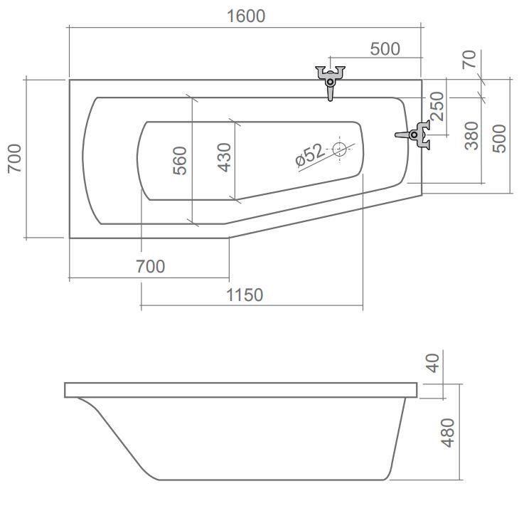 MINI Wanna asymetryczna lewa 70x160 biała | - Sklepmo.pl
